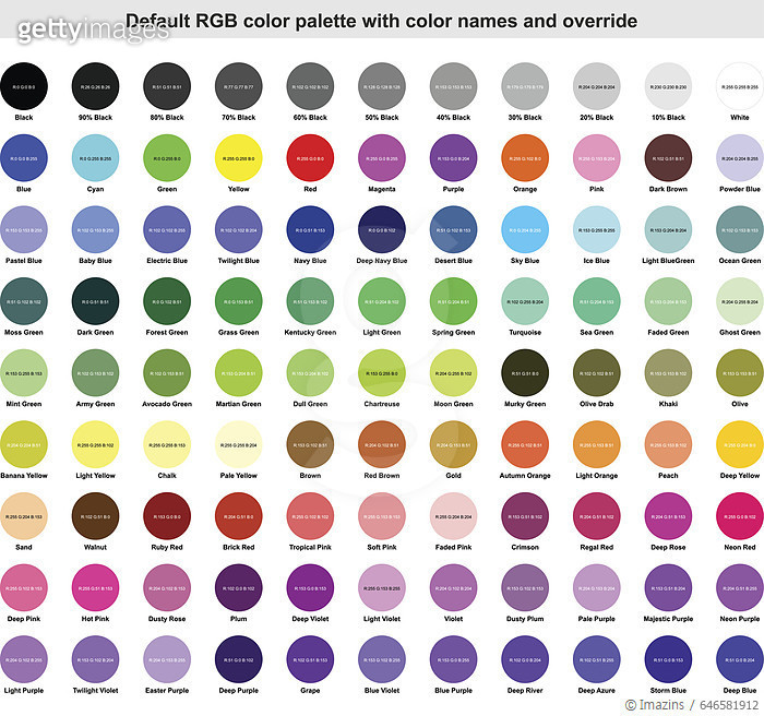 646581912 | 게티이미지코리아 | Default RGB color palette with color names ...