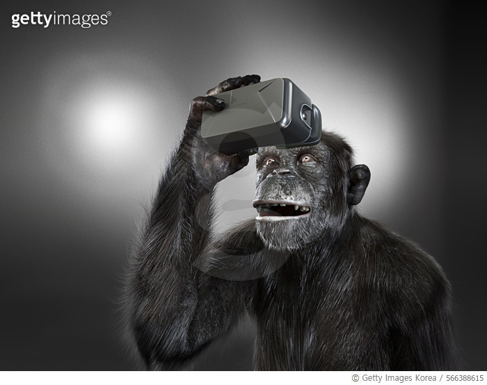 566388615 | 게티이미지코리아 | Chimpanzee with VR headset Royalty-Free 이미지