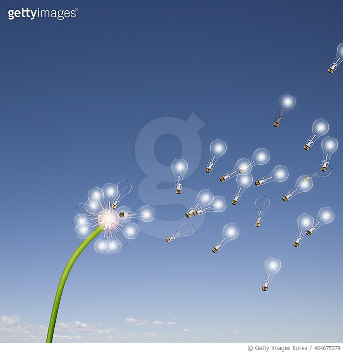 464675379 | 게티이미지코리아 | Light bulbs flying off dandelion Royalty-Free 이미지