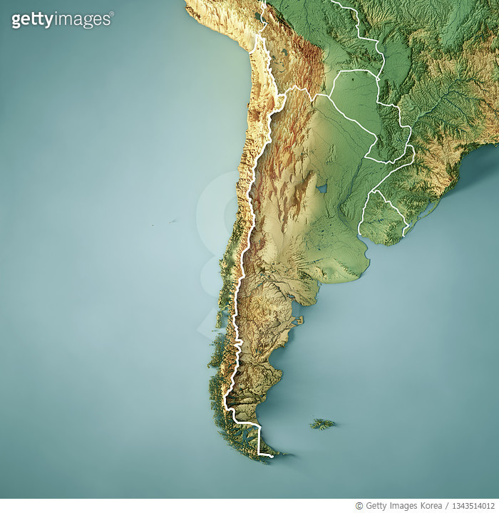 1343514012 | 게티이미지코리아 | Chile 3D Render Topographic Map Color Border ...